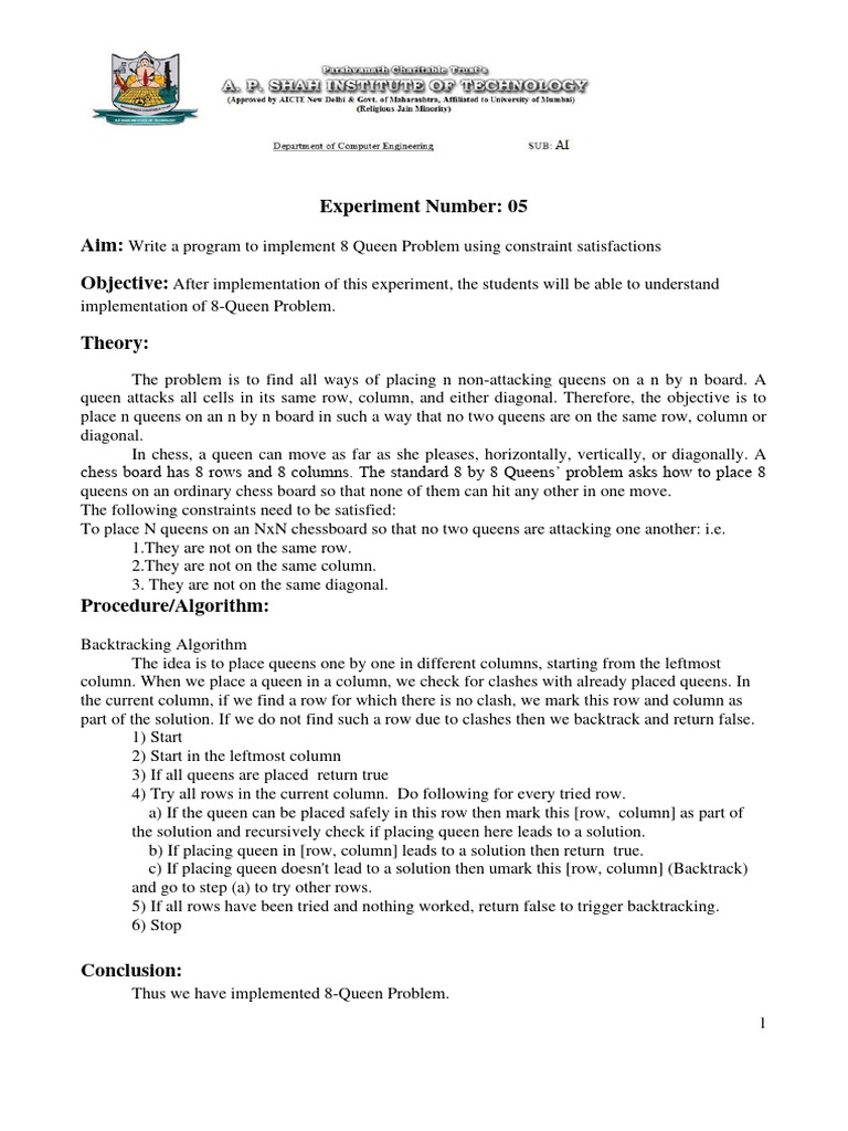 Exp 5 EightQueens Writeup | PDF | Science & Mathematics