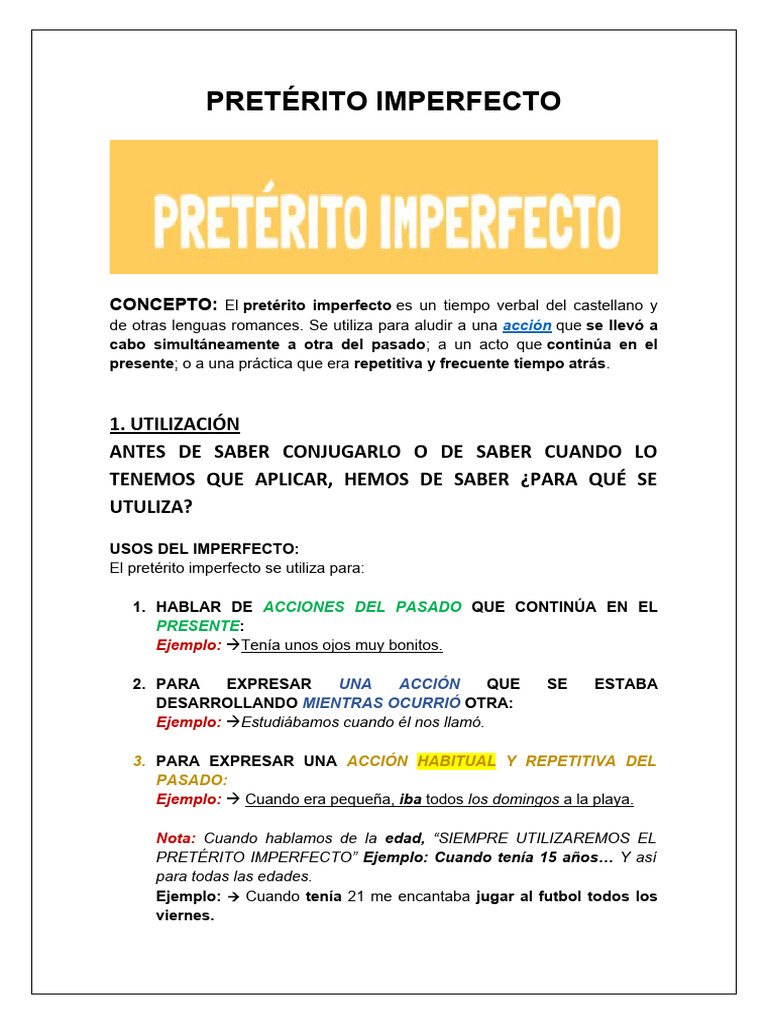 Pretérito Imperfecto - Borrador | PDF | Verbo | Conjugación gramatical