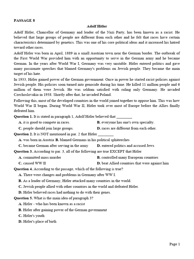 Passage 8 | PDF | Nazi Germany | Adolf Hitler