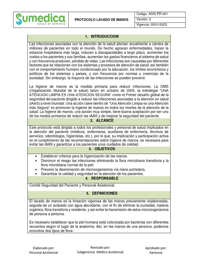 Asis-pr-001_protocolo Lavado de Manos | Descargar gratis PDF | Lavado de manos | Cuidado de la salud