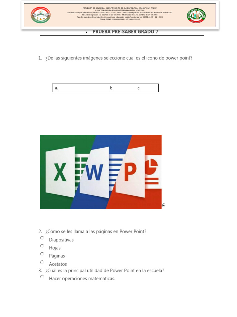 PRUEBA PRE-saber grado 7 | PDF | Microsoft PowerPoint | Informática