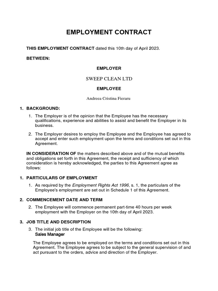 (Backup) Employment Contract | PDF | Employment | Sick Leave