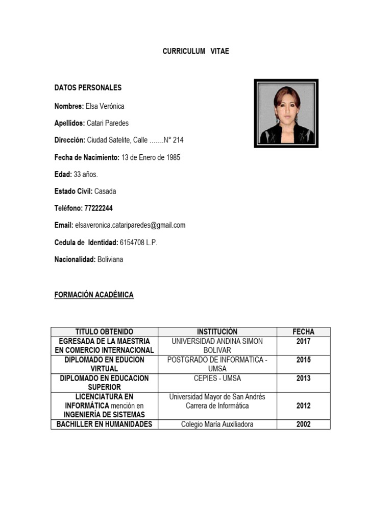 CV Elsa Catari Paredes | PDF | aduana | Microsoft