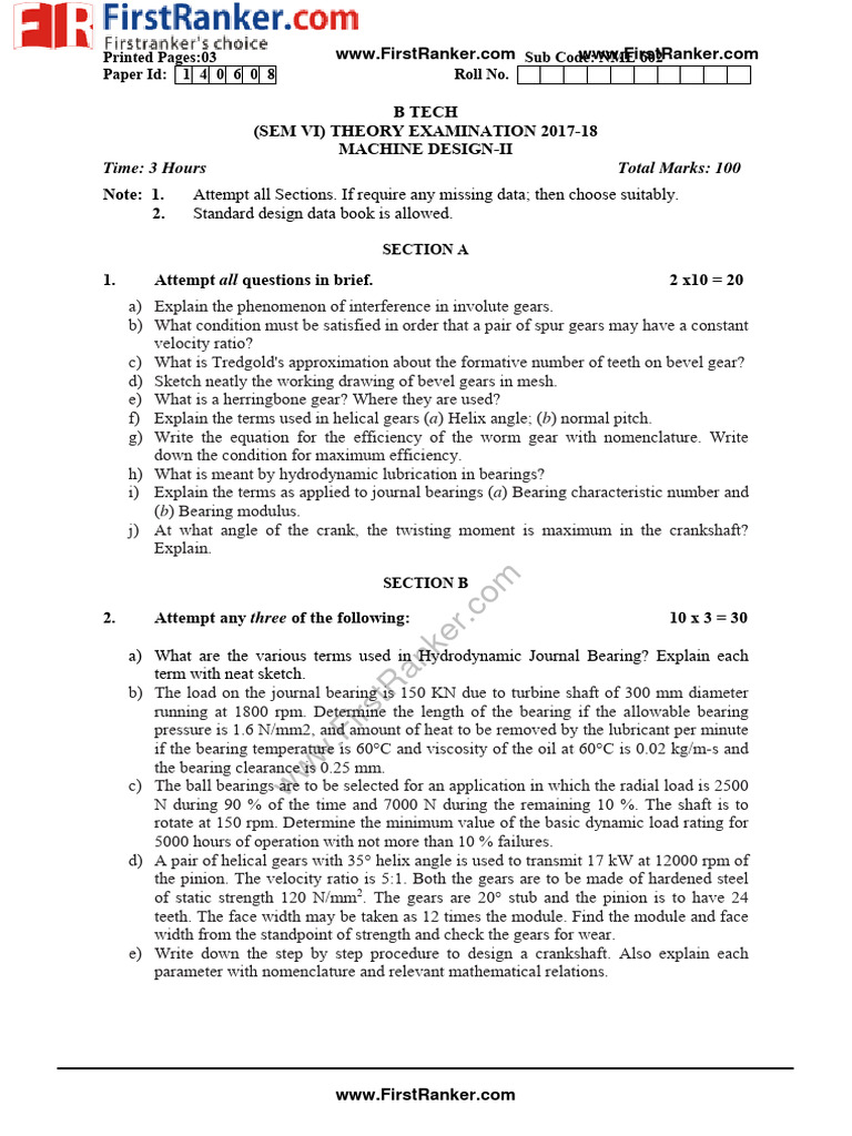 Attempt All Sections. If Require Any Missing Data Then Choose Suitably. Standard Design Data ...