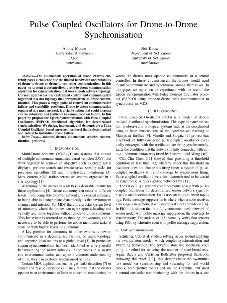6 Pulse Coupled Oscillators For Download Free Pdf Unmanned Aerial Vehicle Synchronization 