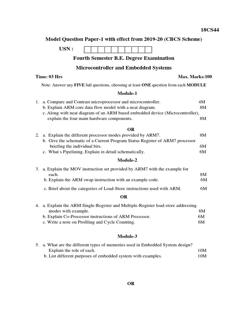 4th Sem Mes QP Set 1 | PDF | Embedded System | Microcontroller