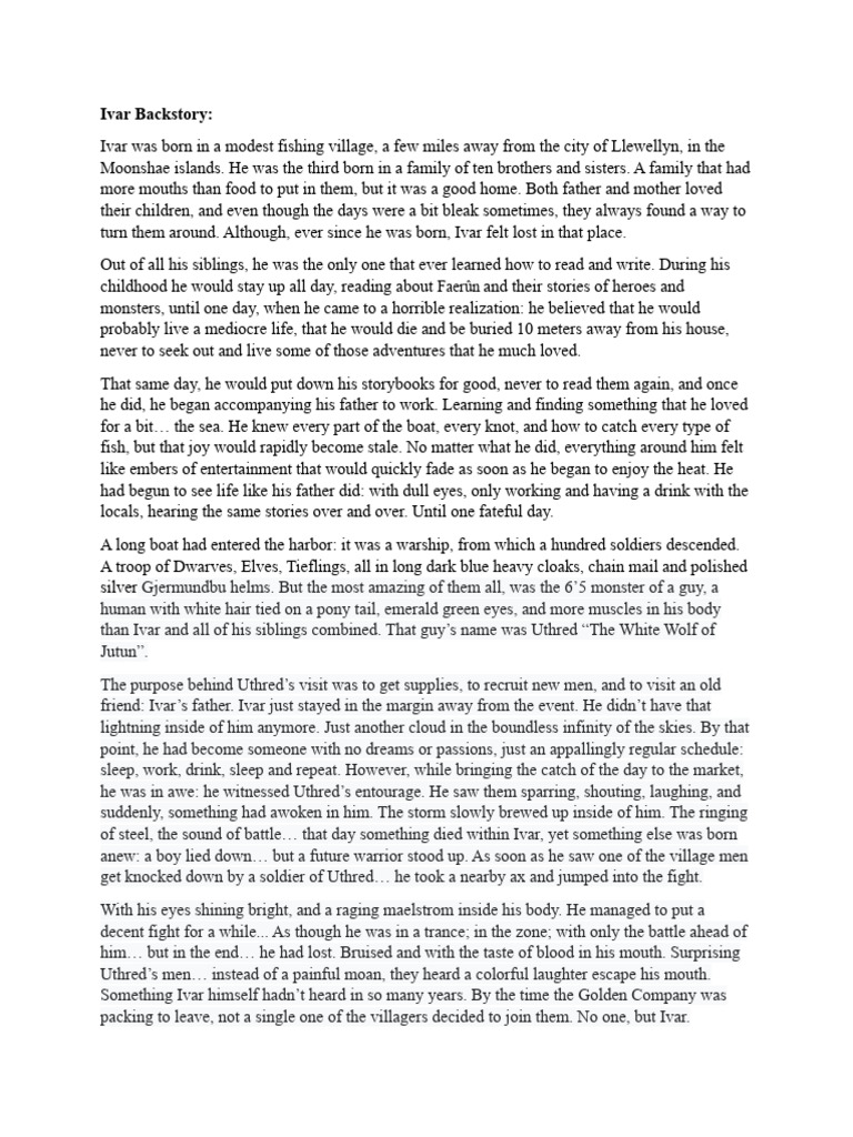 Ivar Karselfni - Full Backstory | PDF
