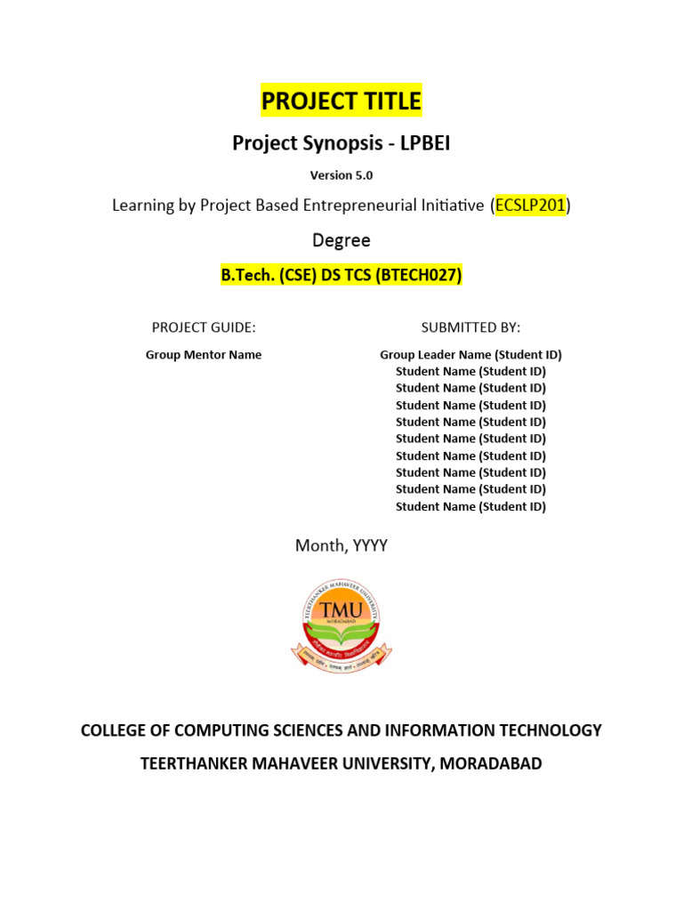 LPBEI Project Synopsis Format | PDF | Business | Computers
