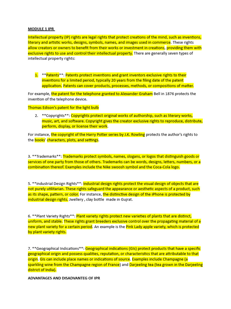 Module 1 Ipr | PDF | Intellectual Property | Patent