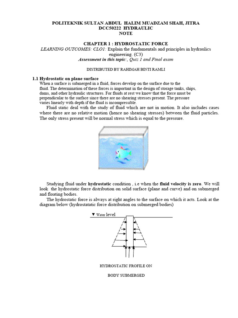 Chapter 1 Hydrostatic Force | PDF | Force | Stress (Mechanics)