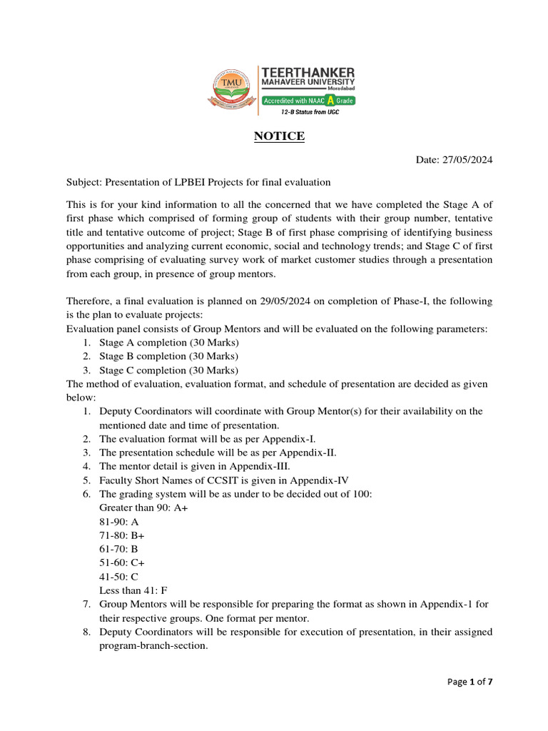 Notice Phase1 FinalEvaluation | PDF