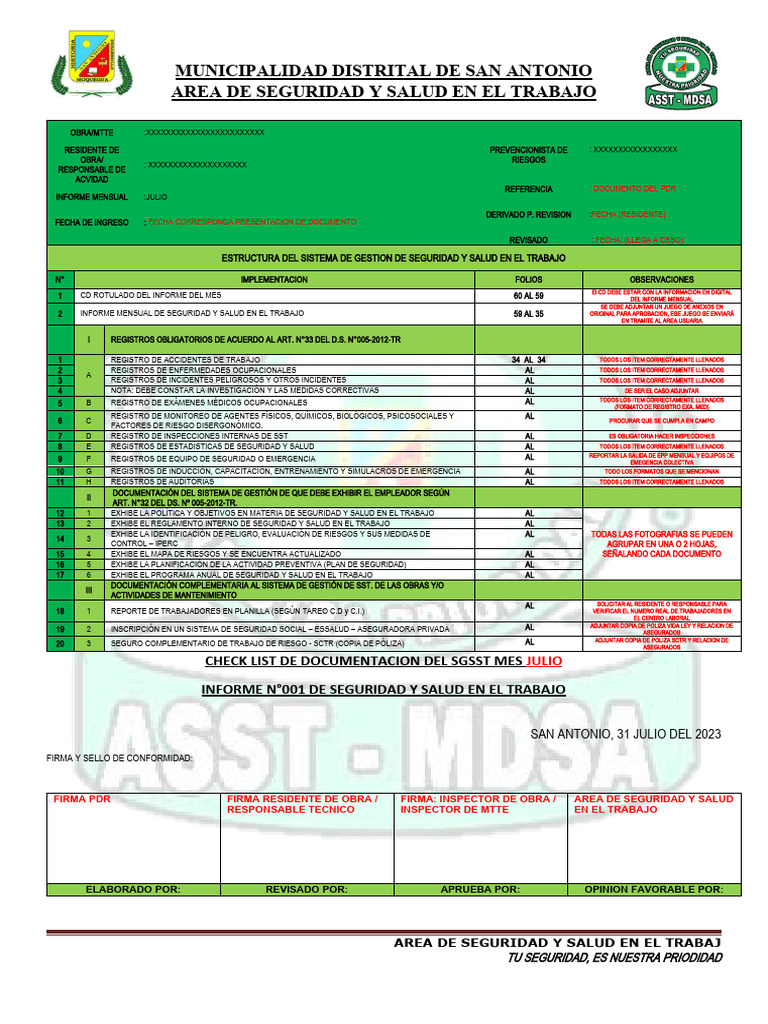 Check List de Informe Mensual 2024docx | PDF | Póliza de seguros