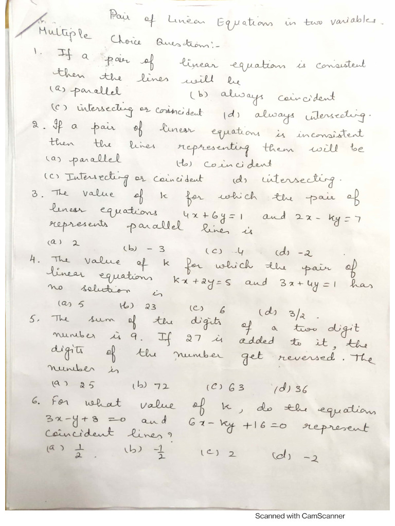 Linear Equations In Two Variables Extra Questions Pdf