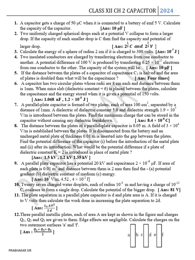 Class Xii CH 2 Capacitor Sheet 1 | PDF | Capacitor | Capacitance