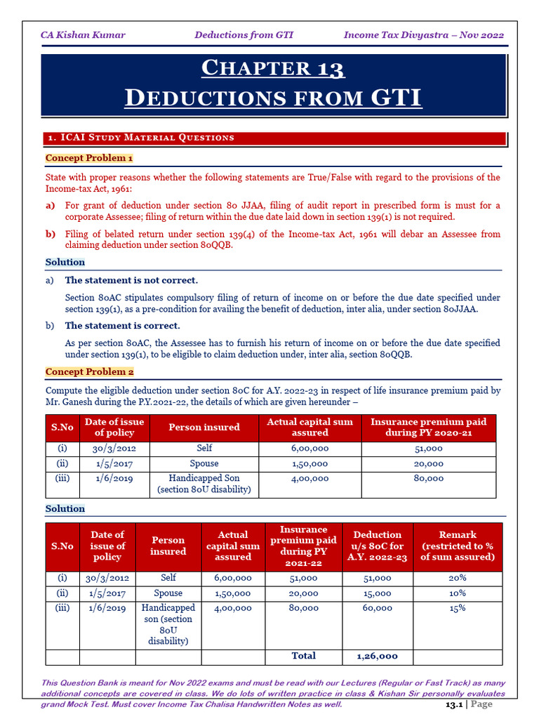 Income Tax Divyastra CH 13 Deductions From GTI R | PDF | Life Insurance | Insurance