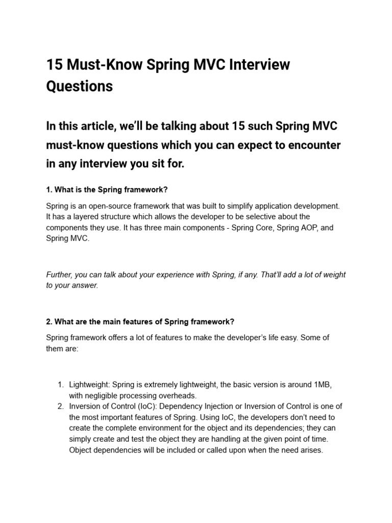 15 Must-Know Spring MVC Interview Questions | Download Free PDF ... 15 Must-Know Spring MVC Interview Questions | Download Free PDF ...