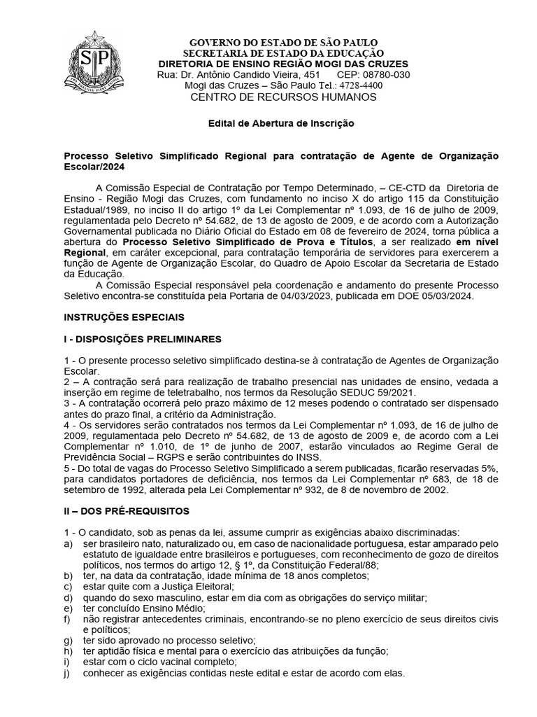 Edital Abertura de Inscrio Pss Aoe Ppi 2024 - Demgc - 240325 - 115748 ...
