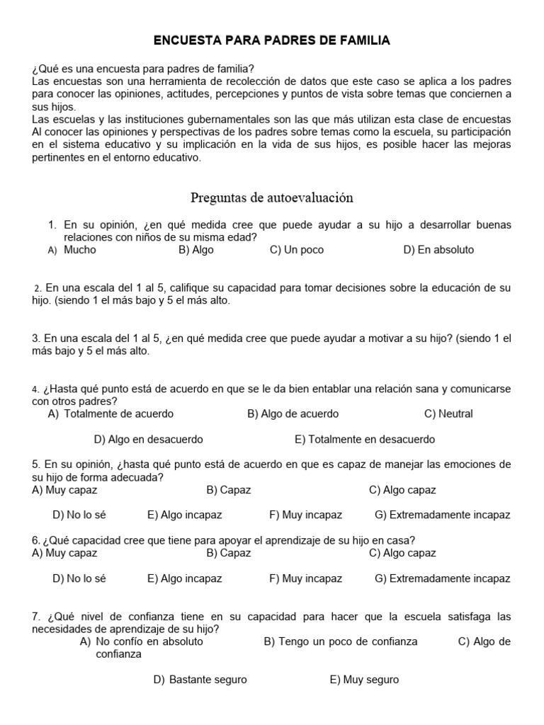 Encuesta para Padres de Familia | Descargar gratis PDF | Escuelas ...