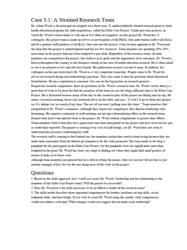Case 3. A Strained Research Team - English | PDF | Leadership | Social ...