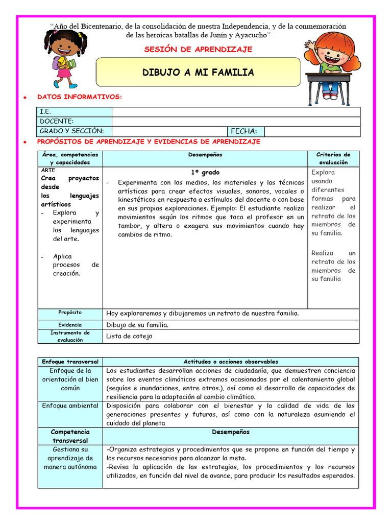 1º U3 s1 Sesion d5 Arte Dibujo A Mi Familia Maestras de Primaria Del Peru | PDF | Evaluación ...