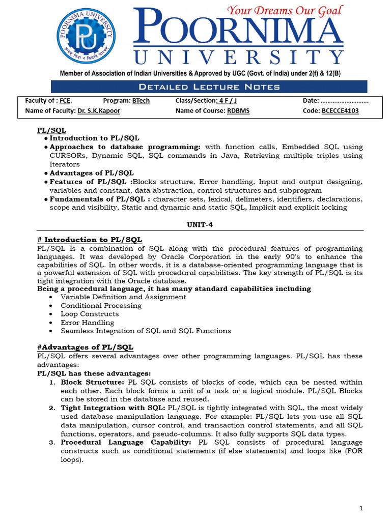 RDBMS Unit-4 | PDF | Pl/Sql | Sql