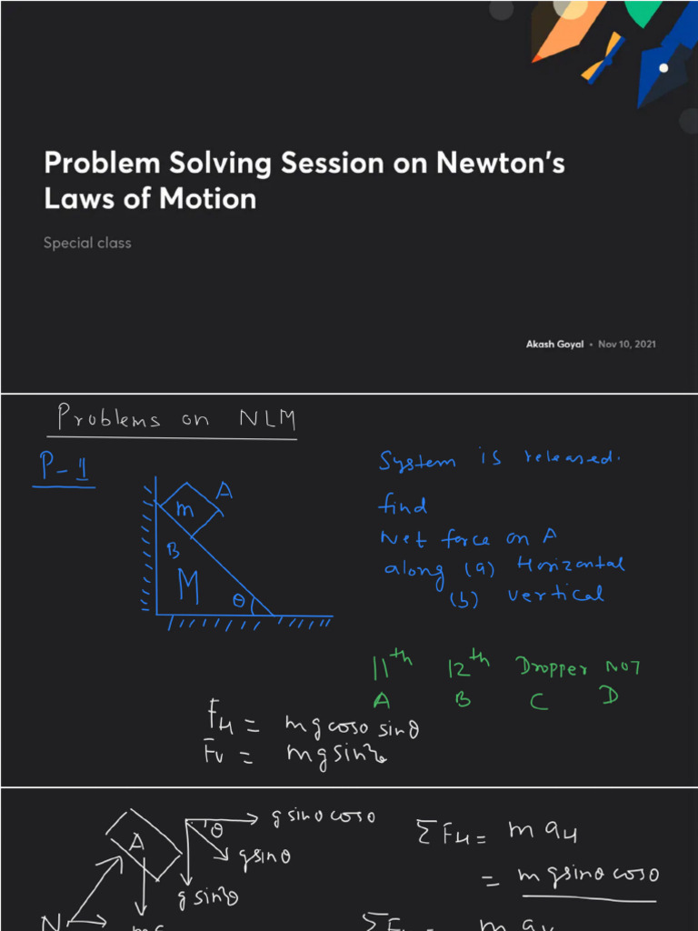 Problem Solving Session On Newtons Laws of Motion With Anno | PDF