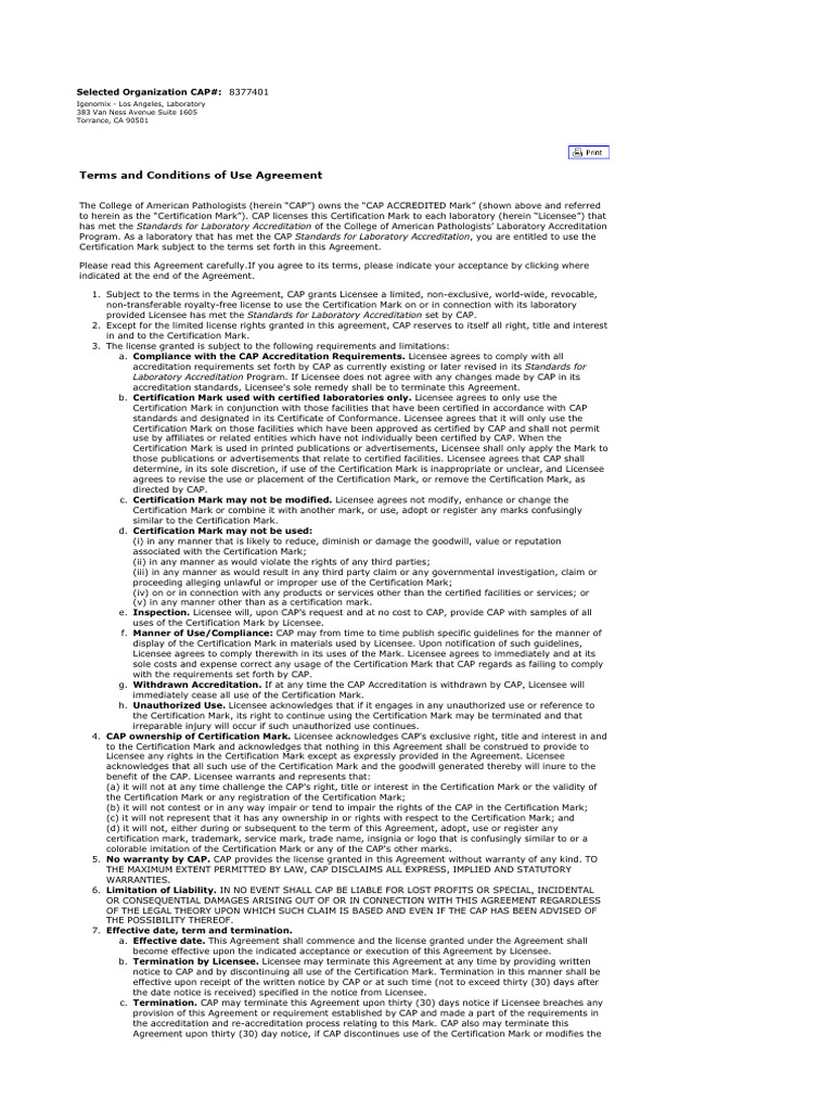 CAP LA Terms and Conditions of Use Agreement July2019 | PDF | License ...