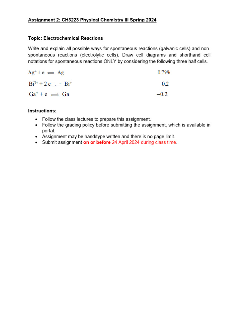 Assignment 2 CH3223 Physical Chemistry III | PDF