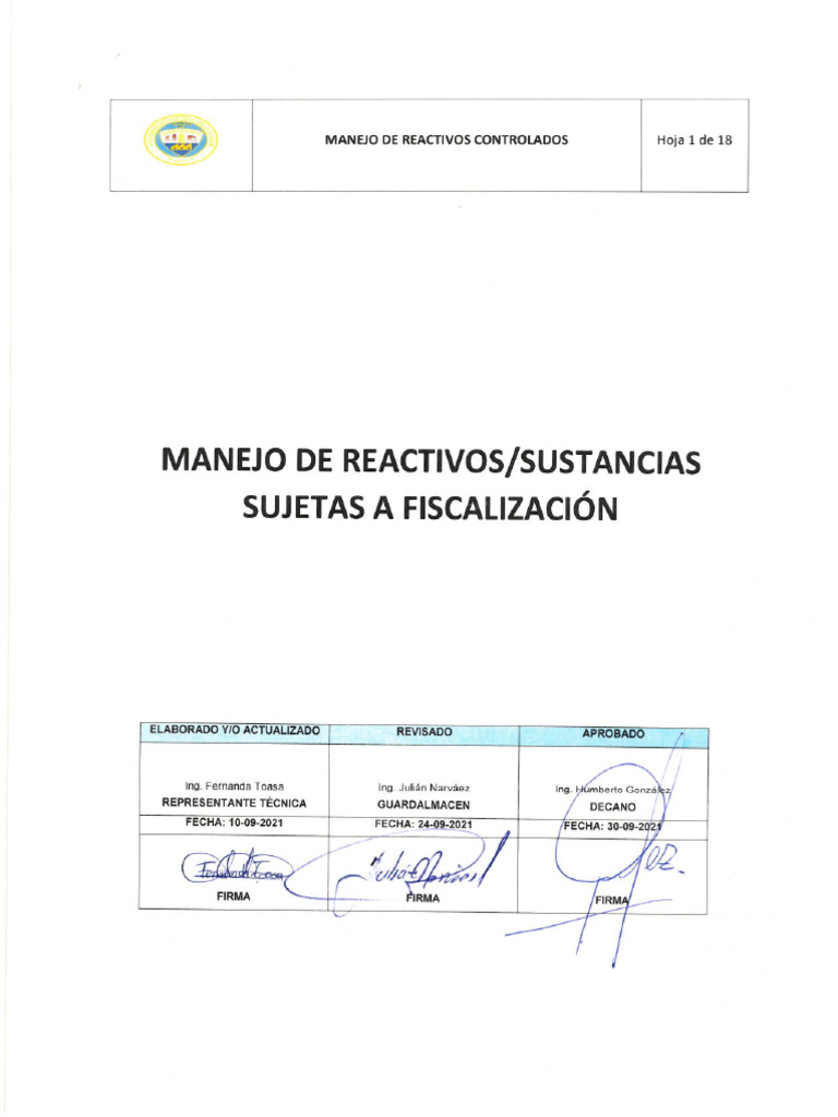 Procedimiento de Manejo de Sustancias Sujetas A Fiscalización-1 | PDF