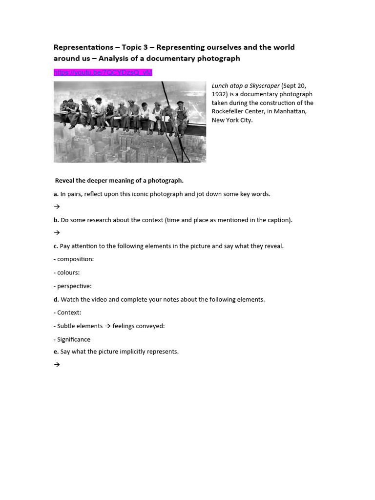 Representations - Topic 3 Representing Ourselves and The World Around ...