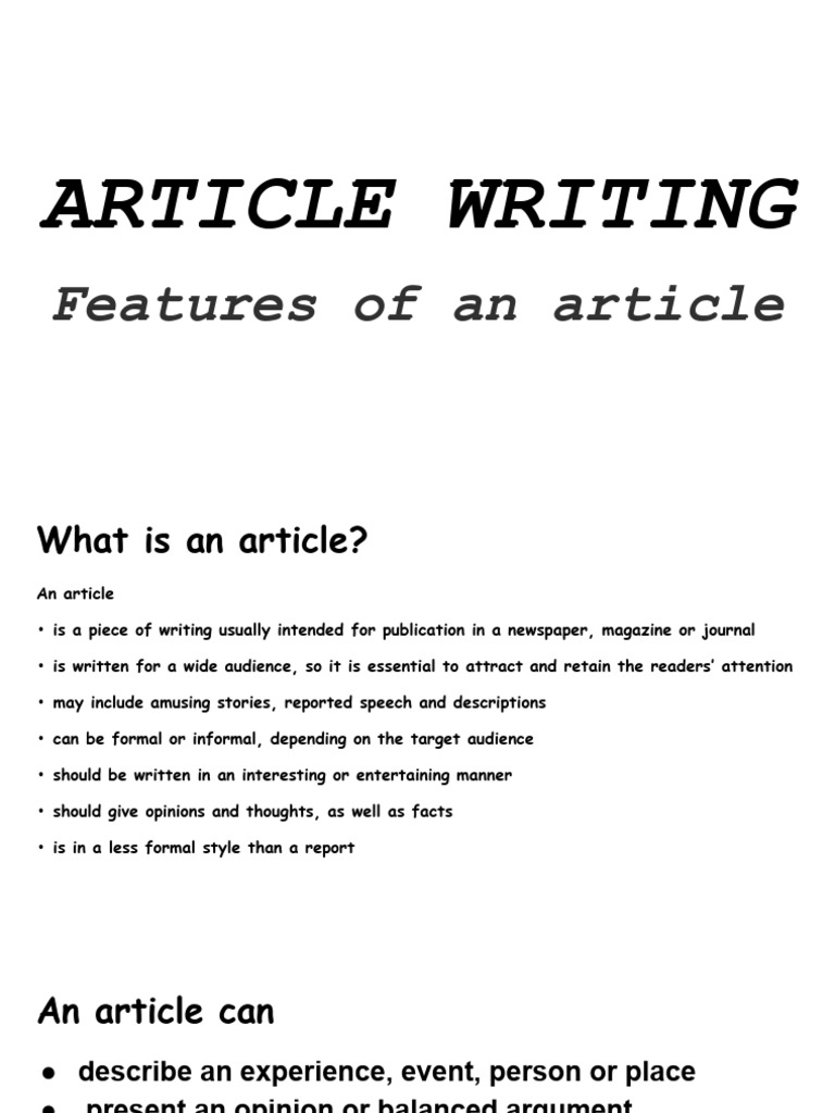 ARTICLE WRITING | PDF | Argument | Vocabulary