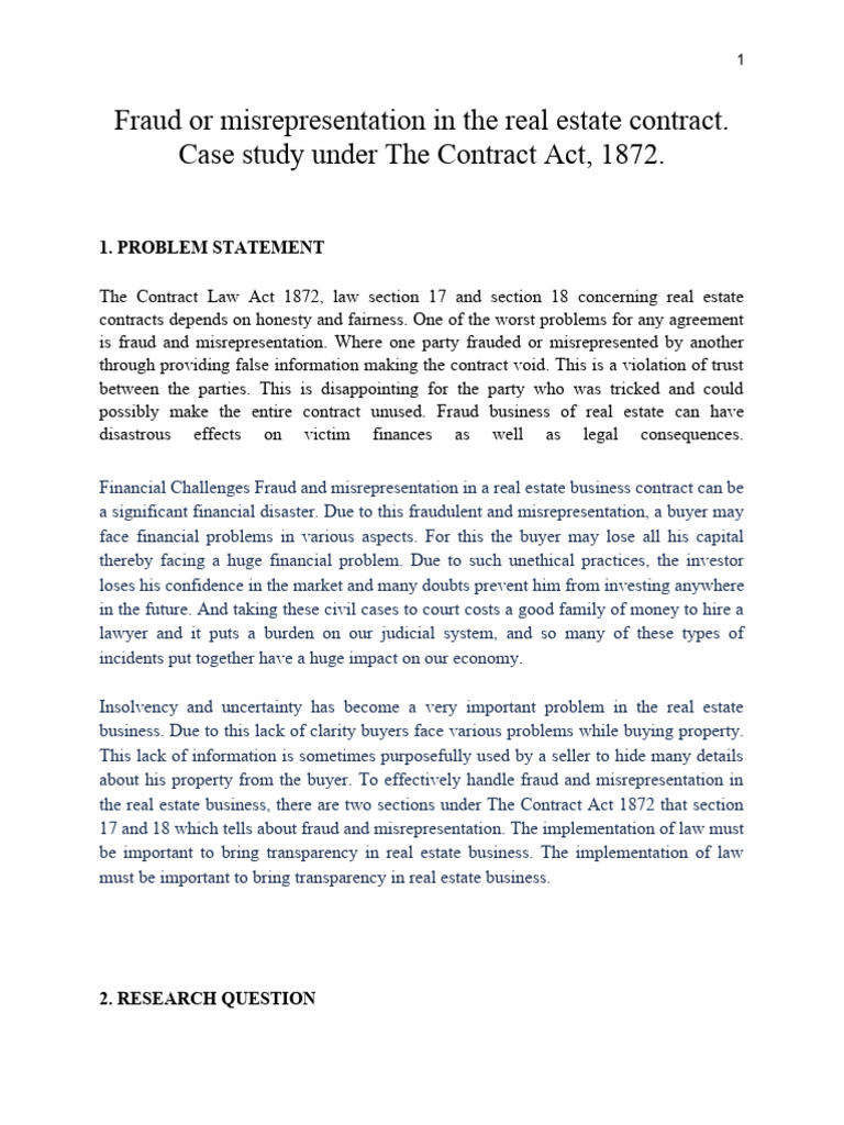 Fraud or Misrepresentation in The Real Estate Contract | PDF | Fraud ...