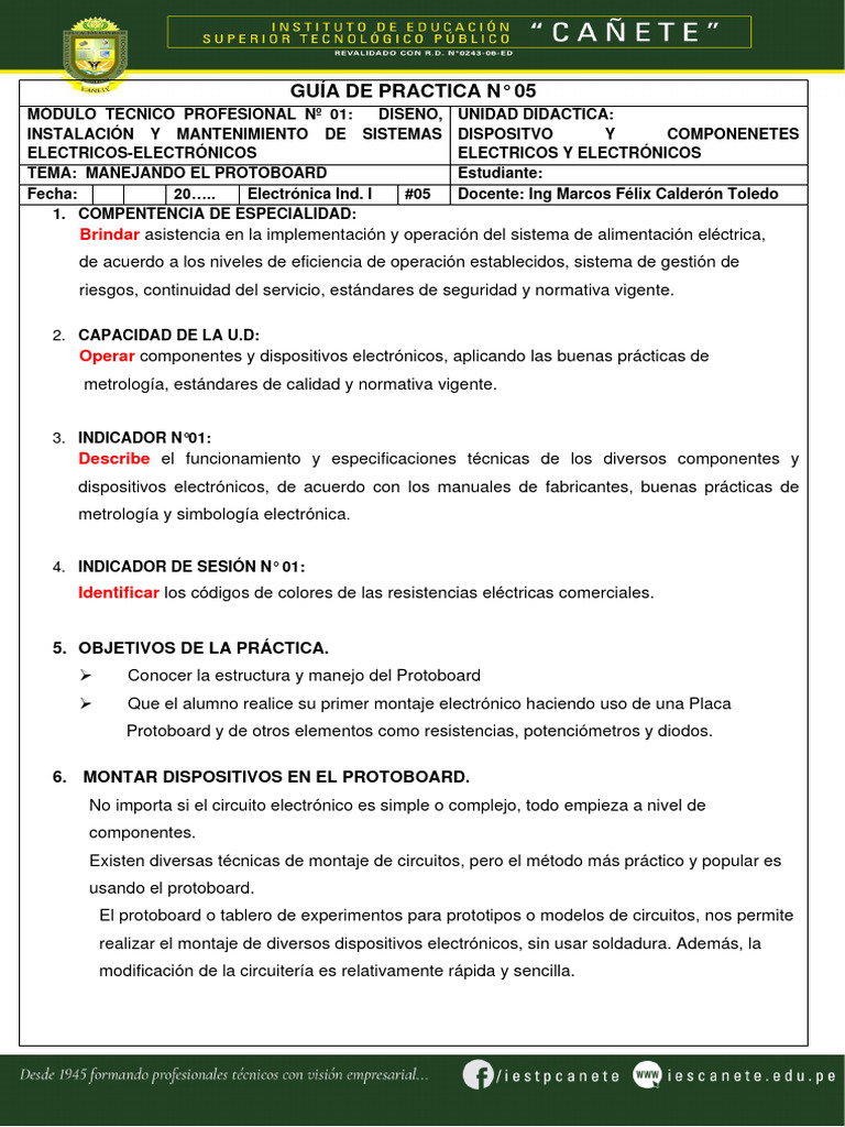 Prac #05 DISP Y COMP PROTOBOARD | PDF | Resistencia Eléctrica y Conductancia | Electrónica