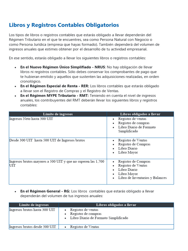 Libros y Registros Contables Obligatorios | PDF