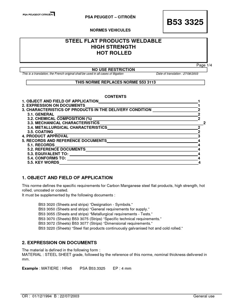 Peugeot-B53 3325 - 2003 - (Weldable-High Strength-Hot Rolled) - English ...