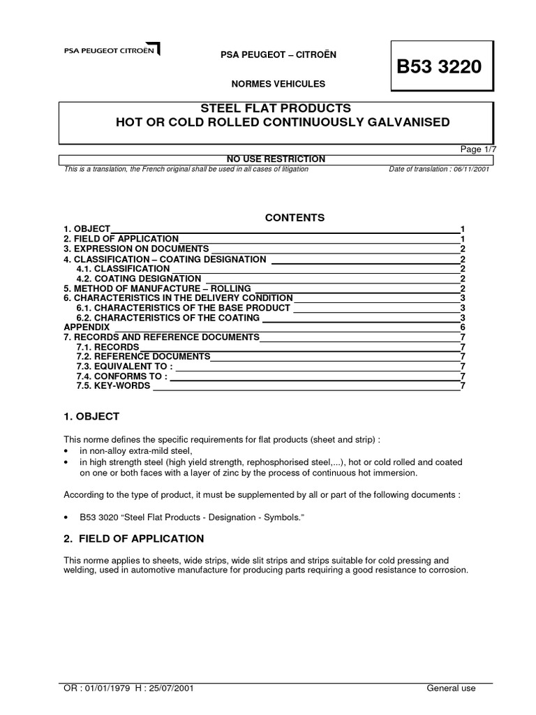 Peugeot-B53 3220 - 2001 - (HR-CR-Continuously Galvanised) - English | PDF | Sheet Metal ...
