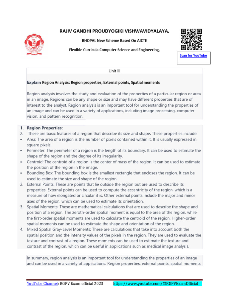 Image Processing And Computer Vision Unit 3 Pdf Shape Area
