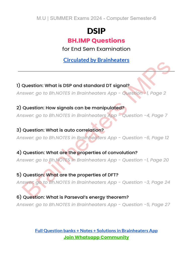 DSIP Comps Sem6 Final Exam IMPs | PDF | Digital Signal Processing ...