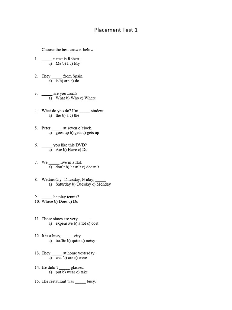 Placement Test 1 | PDF | Workweek And Weekend