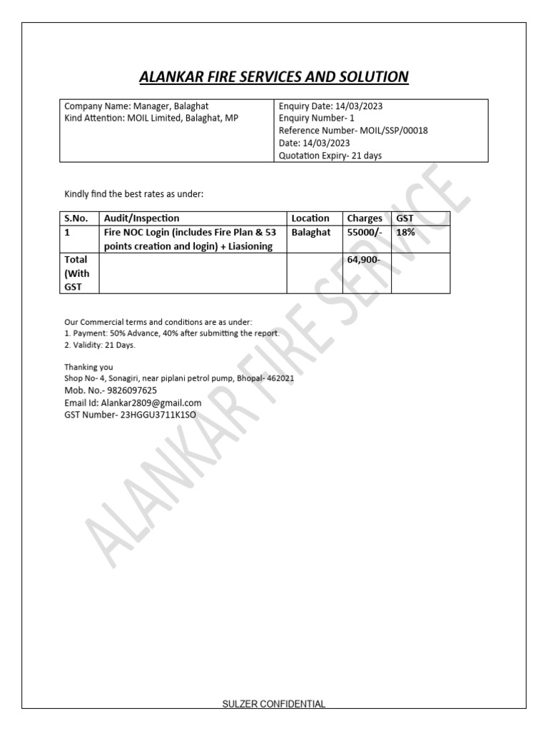 Fire Services Quotation for MOIL | PDF | Business | Finance & Money ...