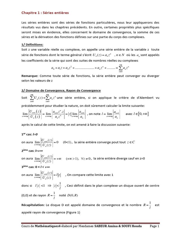 Propriétés des Séries Entières en Mathématiques | PDF | Série entière ...