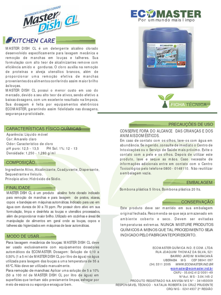 Master Dish CL | PDF | Cloro | Alcalinidade