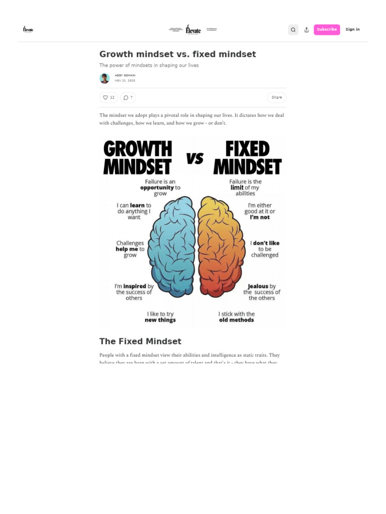 Addyo Substack Com P Growth Mindset Vs Fixed Mindset | PDF | Mindset | Cognition