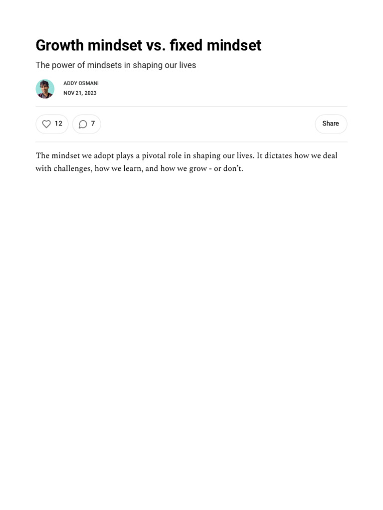 Growth Mindset vs. Fixed Mindset - by Addy Osmani - Elevate | PDF | Mindset | Cognition