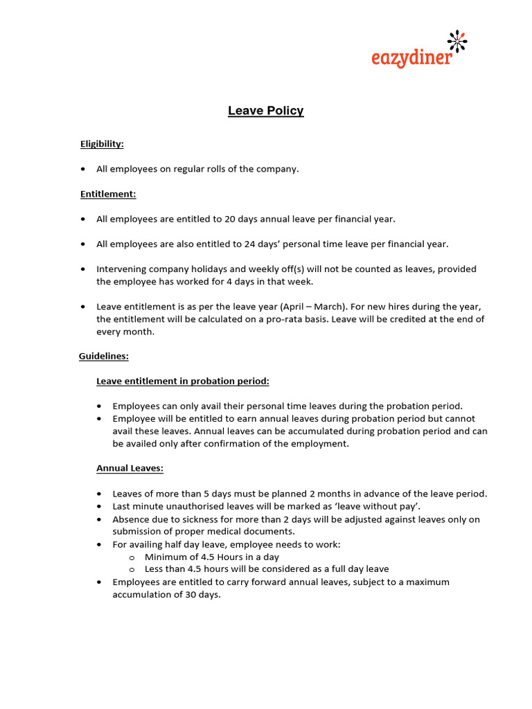 Leave Policy | PDF | Employment | Annual Leave