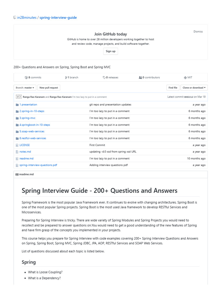 GitHub - In28minutes - Spring-Interview-Guide - 200+ Questions and ...