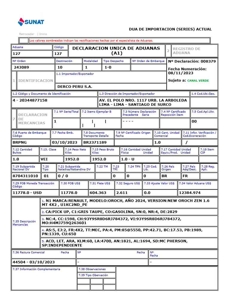 Declaración Única de Aduanas | PDF