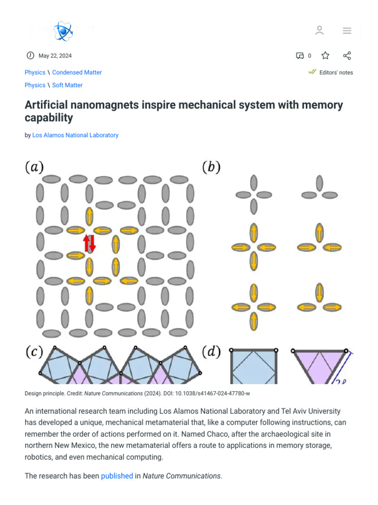 Artificial Nanomagnets Inspire Mechanical System With Memory Capability ...