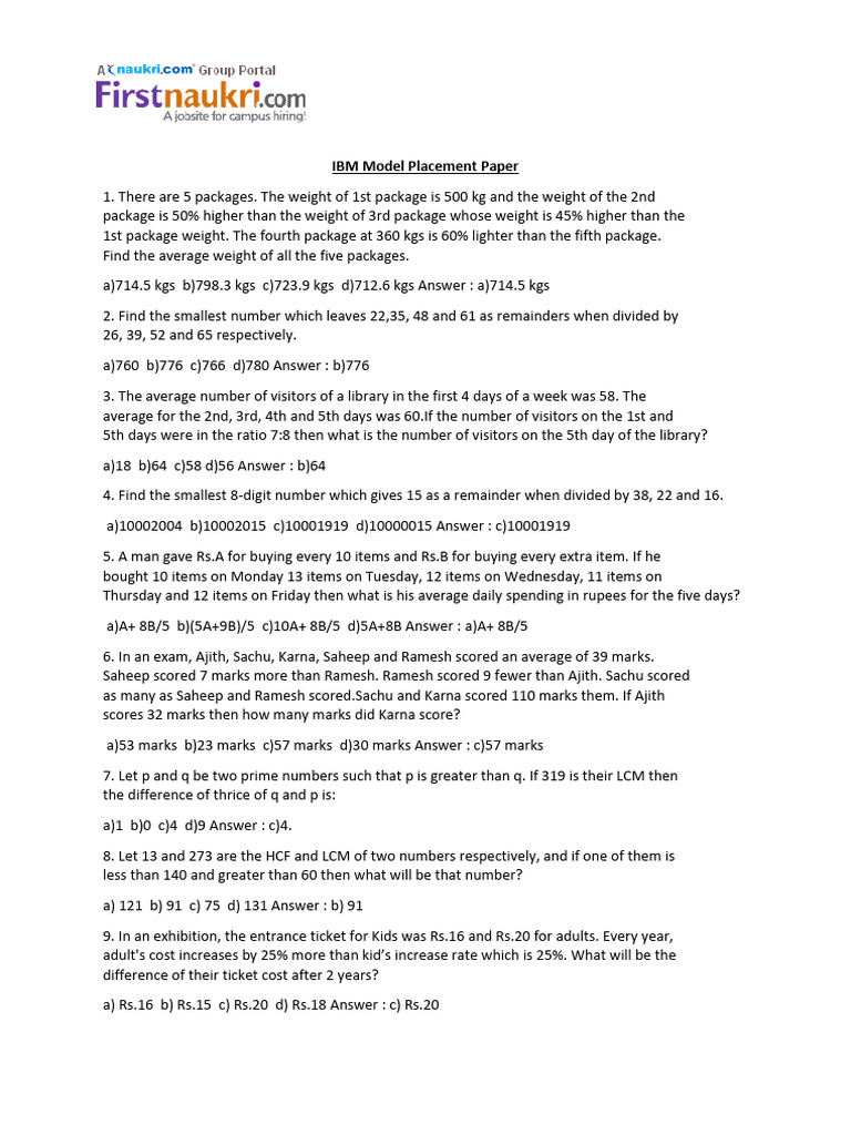 IBM Model Placement Paper | PDF | Sports & Recreation | Teaching ...