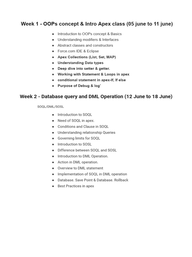 Salesforce Study Plan | PDF | Class (Computer Programming) | Method (Computer Programming)